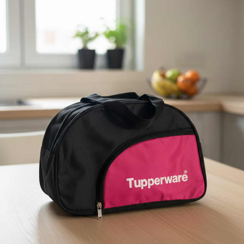 Tupperware Nylon Carry Bag Black & Pink | Stylish Travel Tote ...